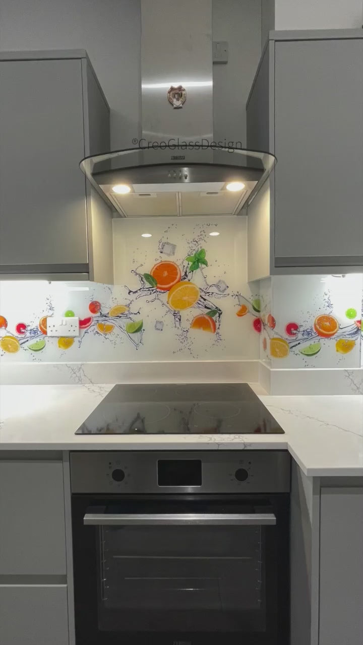 Citrus Fruits Water Printed Wave Glass Splashback - Bespoke ...