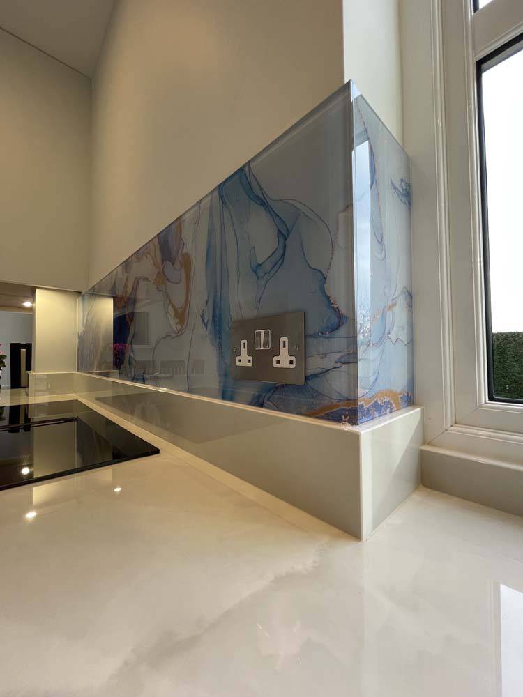 "Anne" - Blue Lilac - Liquid Ink Glass Splashback - Bespoke ...