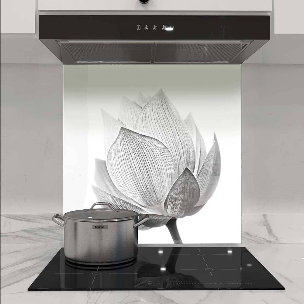 Lotus Black & White 2 Printed Glass Splashback - DIY – Splashbacks 4U